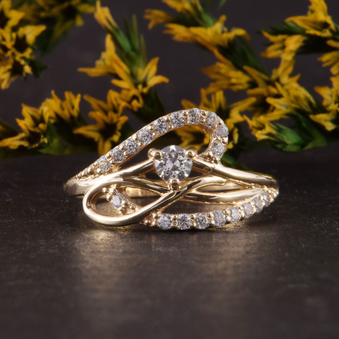 Unique 14k Solid Yellow Gold Womens Promise Ring, White Cz Promise Ring ...