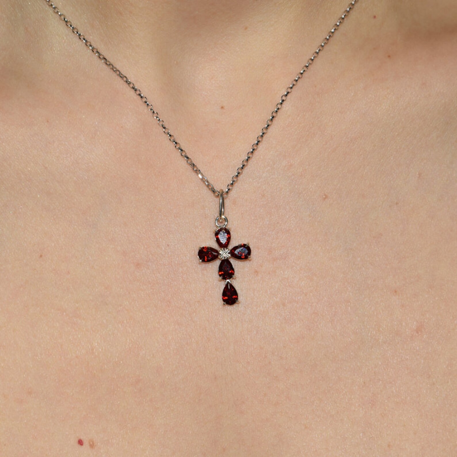 Cross Pendant, Garnet Pendant, Garnet Necklace, Cross Necklace, Silver ...