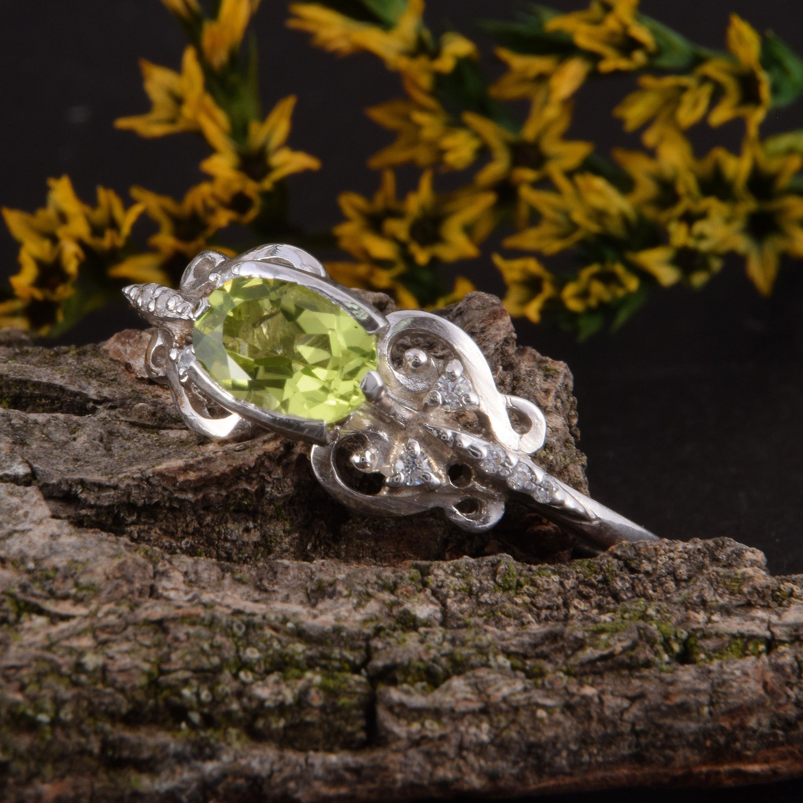 Unique womens peridot engagement ring Art deco engagement | Etsy