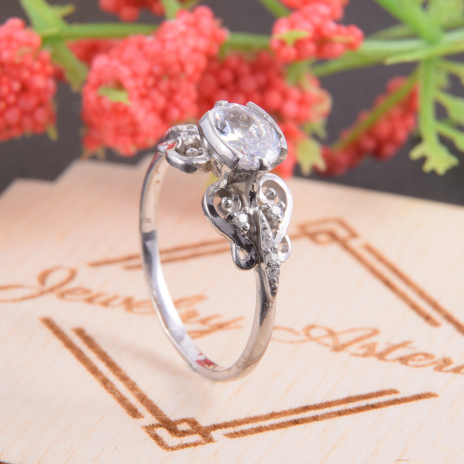 Antique Style Art Deco Sterling Silver Womens Wedding Rings Set, Unique ...