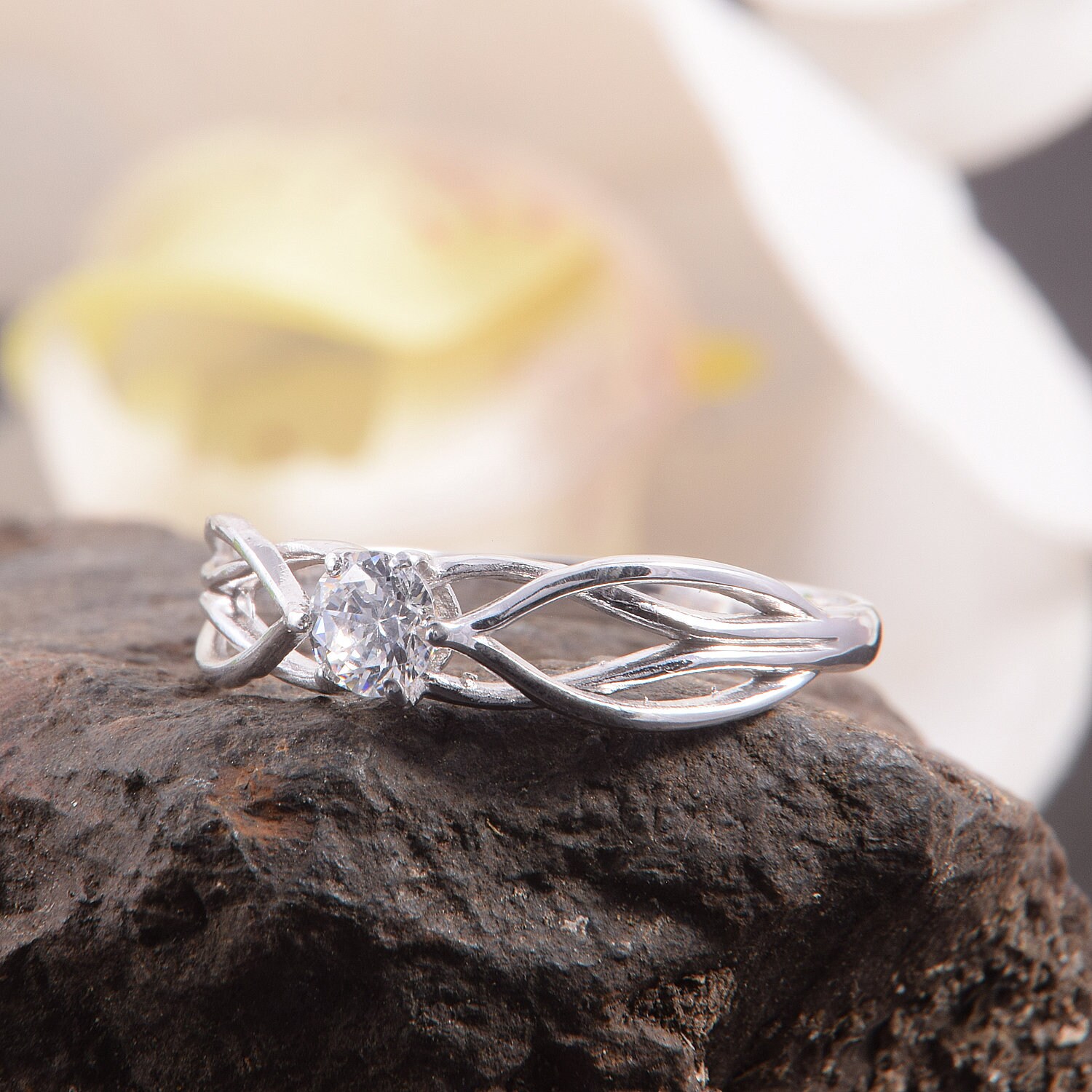 Unique 925 Sterling Silver Celtic Style Solitaire Promise Ring | Etsy