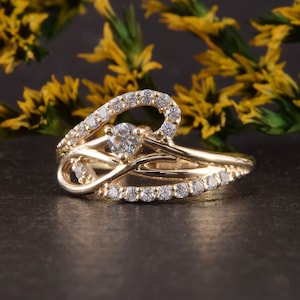 Unique 14k Solid Yellow Gold Womens Promise Ring, White Cz Promise Ring ...
