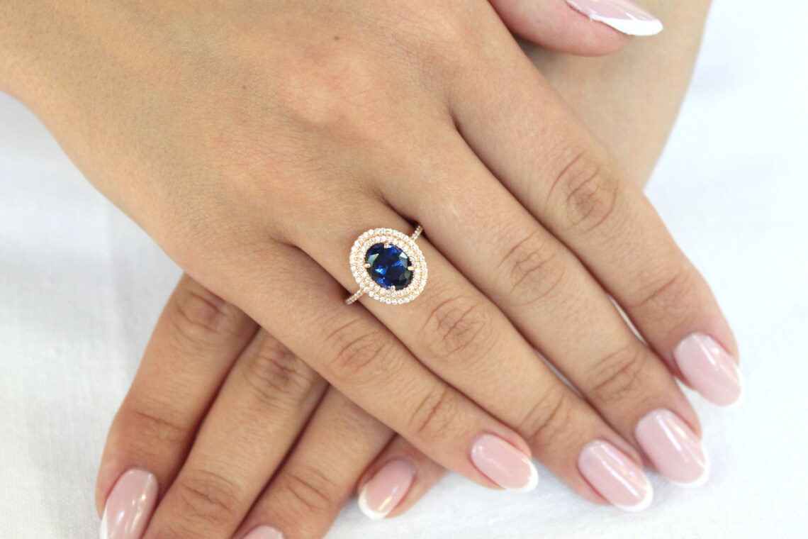 Multistone ring Blue stone ring Oval ring gold Women ring | Etsy