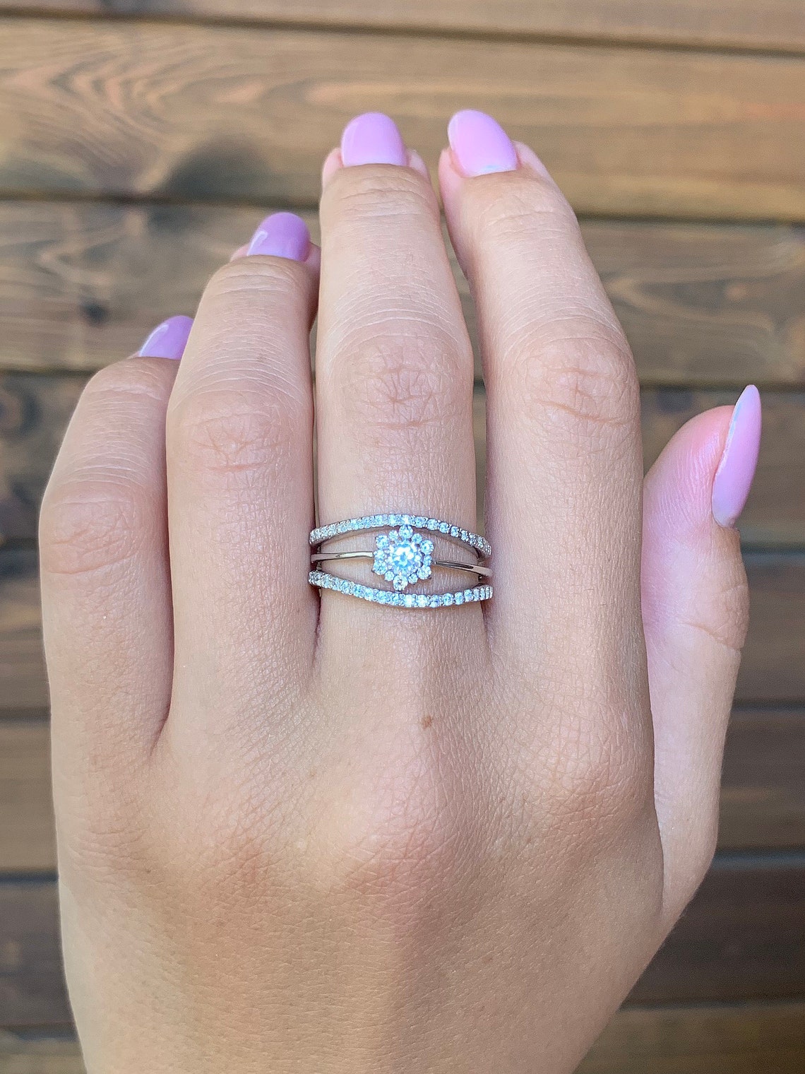 Wedding rings set Minimalist rings Art deco rings Women | Etsy