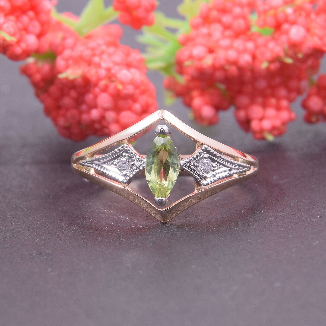 Peridot Ring, Art Deco Ring, Birthstone Ring, Gemstone Ring, Geometric ...