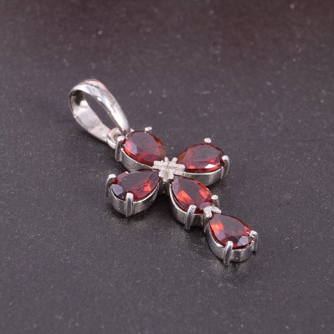 Cross Pendant, Garnet Pendant, Garnet Necklace, Cross Necklace, Silver ...