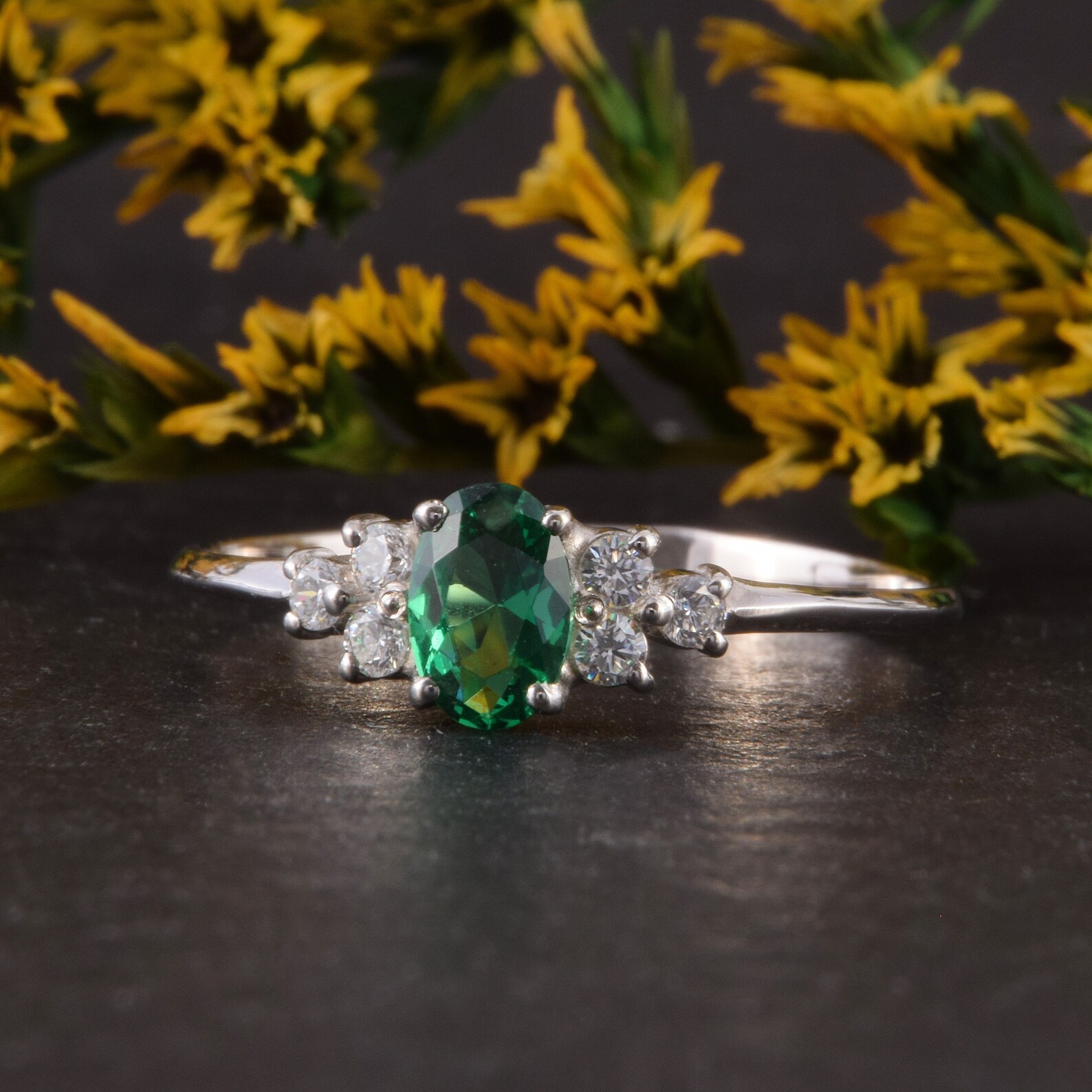 925 sterling silver emerald promise ring for her Small & | Etsy