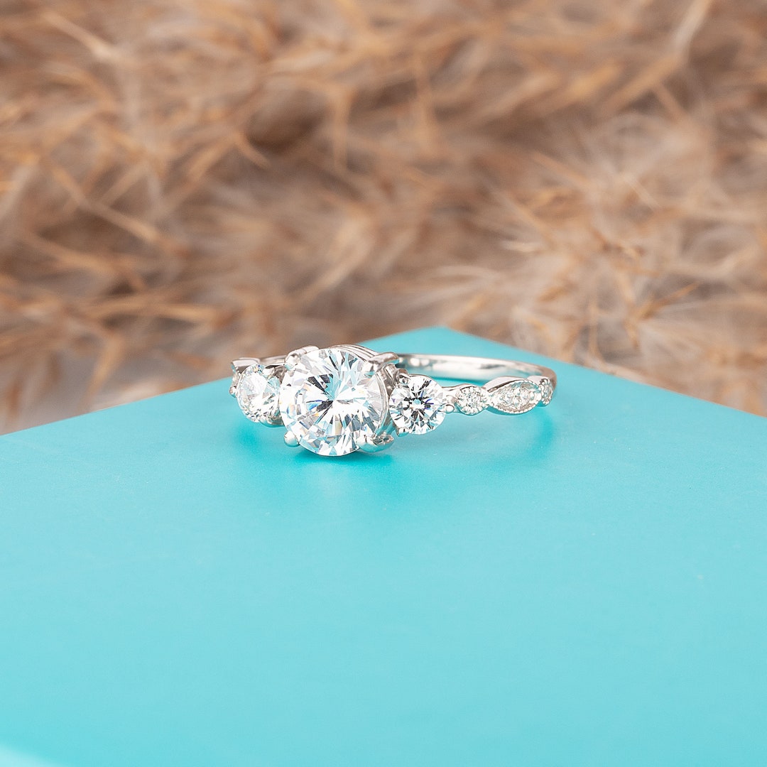 Art Deco Engagement Ring Sterling Silver, Vintage Style Milgrain ...