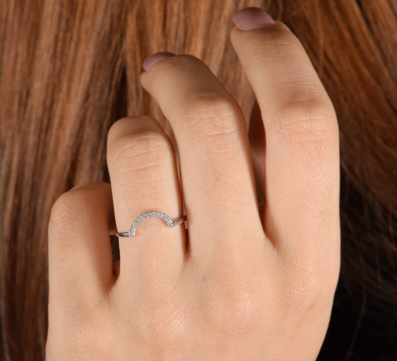 Unique Minimalist Chevron White Cz Wedding Band for Her | Etsy