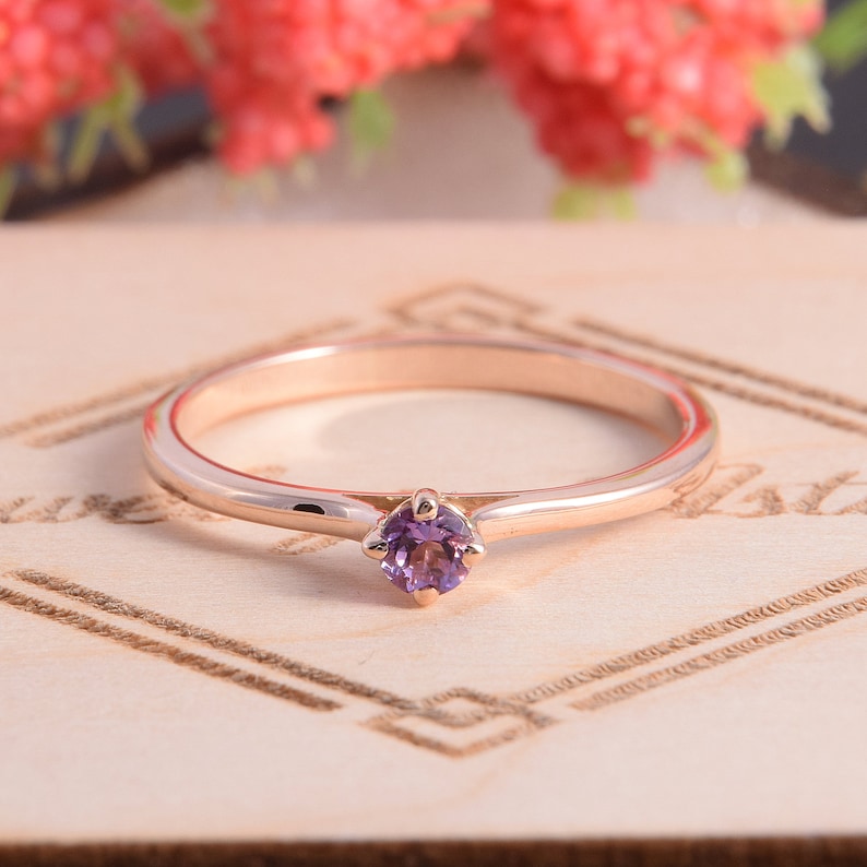 Amethyst Ring Solitaire Ring Minimalist Ring Dainty Ring - Etsy