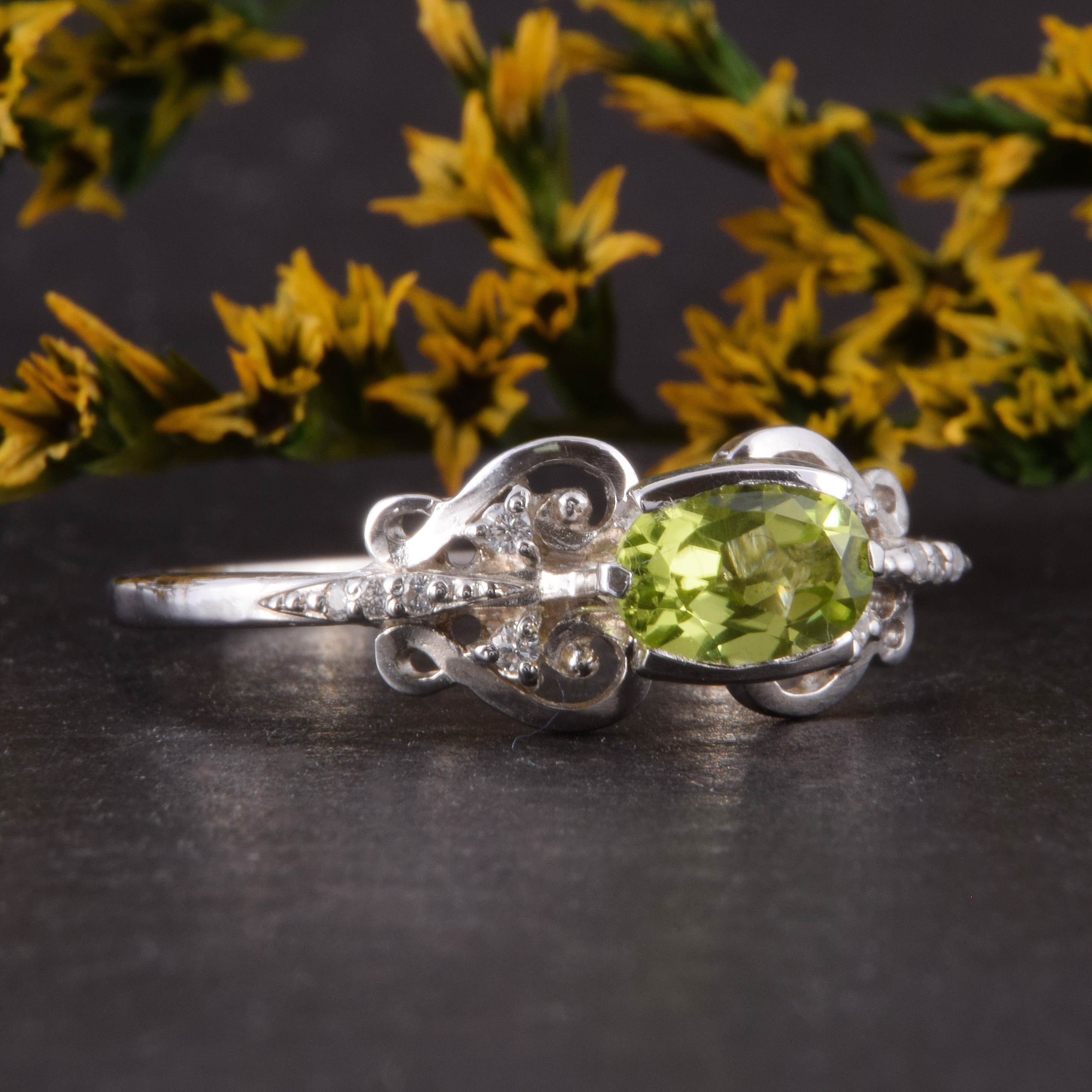 Unique Womens Peridot Engagement Ring Art Deco Engagement | Etsy