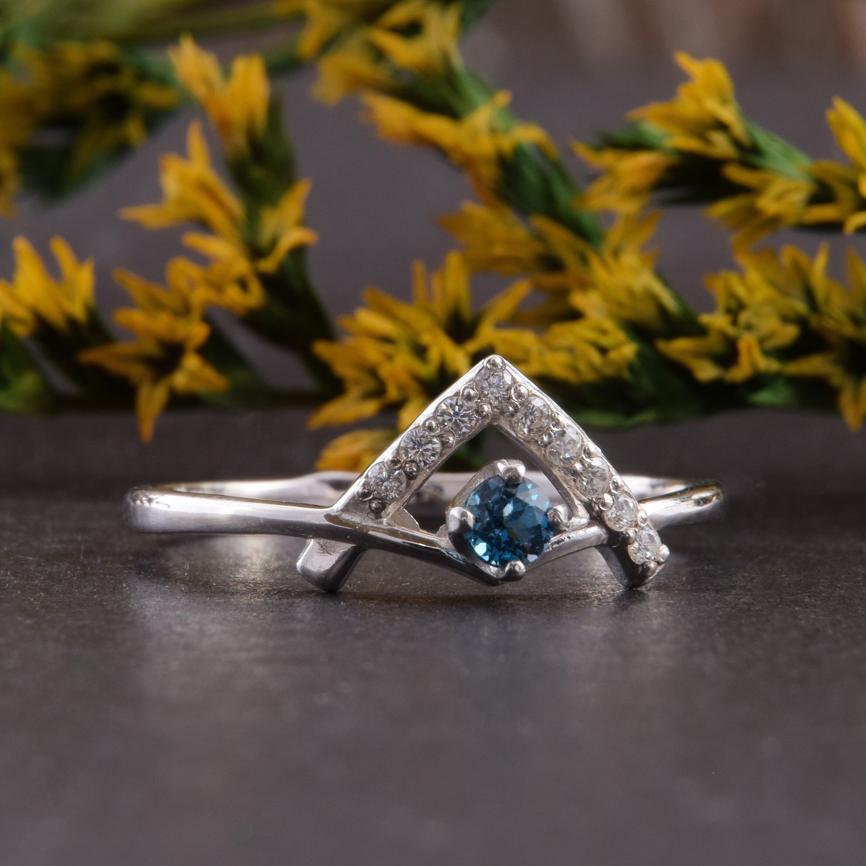 Sterling silver unique geometric ring with blue topaz Topaz | Etsy