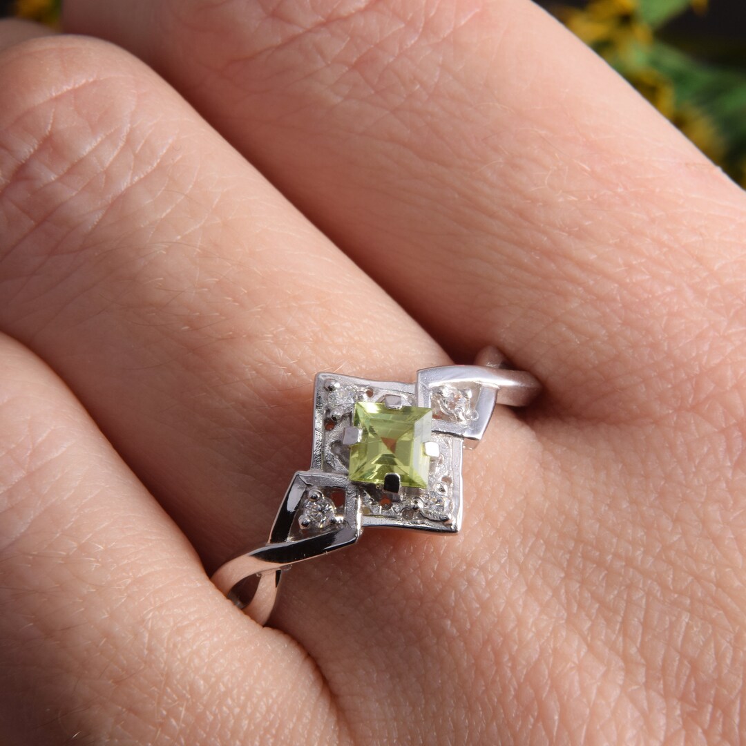Art Deco Silver Peridot Ring for Women, Antique Silver Ring for Her ...