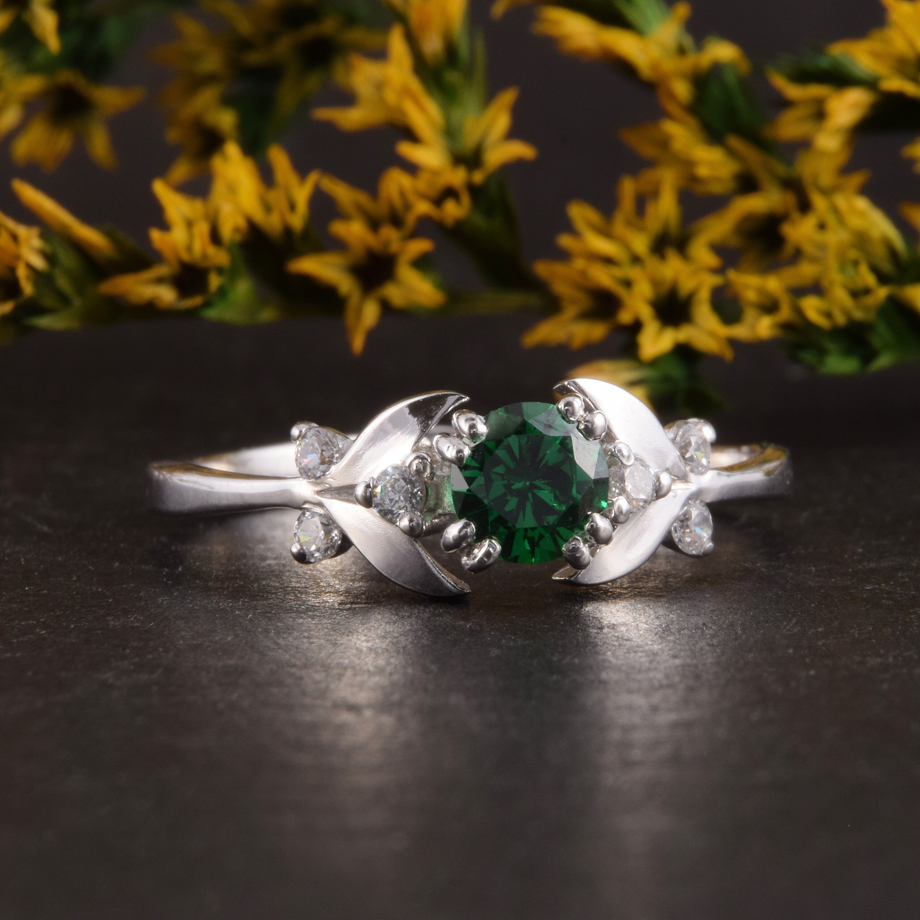 Unique Womens Emerald Engagement Ring Silver Emerald Ring | Etsy