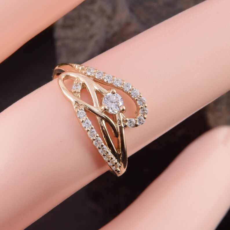 Unique 14k Solid Yellow Gold Womens Promise Ring White Cz - Etsy