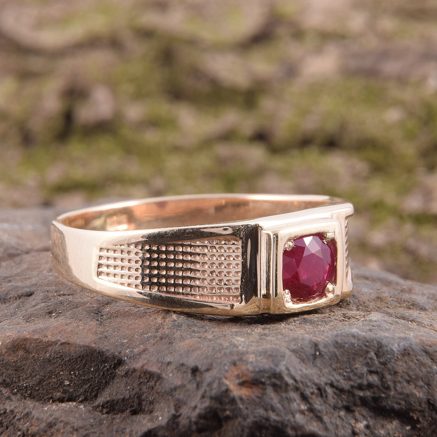 Yellow Gold Ring With Ruby for Men Solitaire Ring Ruby | Etsy