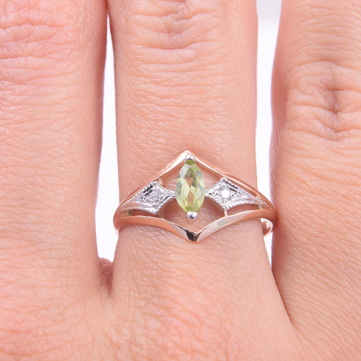 Peridot Ring Art Deco Ring Birthstone Ring Gemstone Ring - Etsy