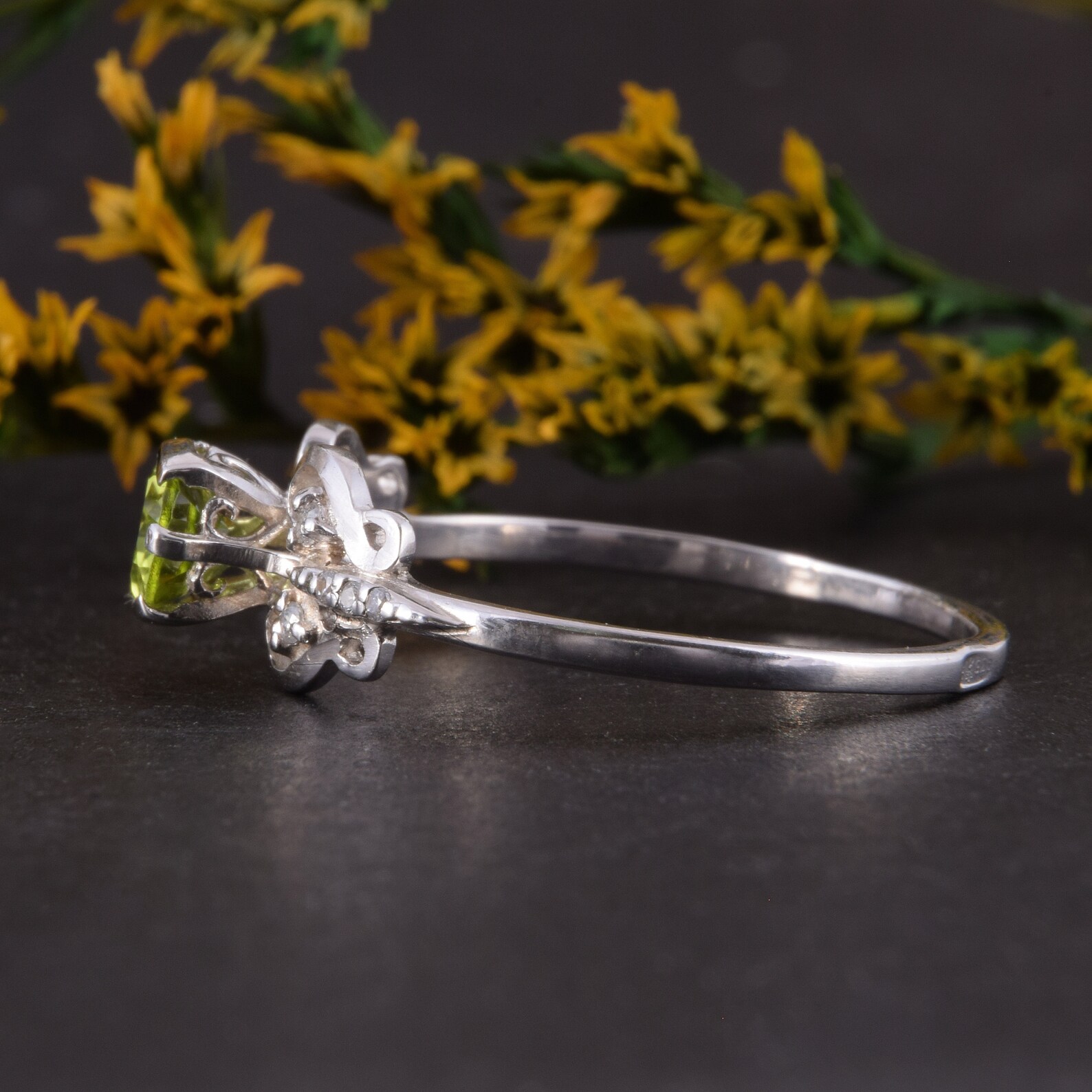 Unique womens peridot engagement ring Art deco engagement | Etsy