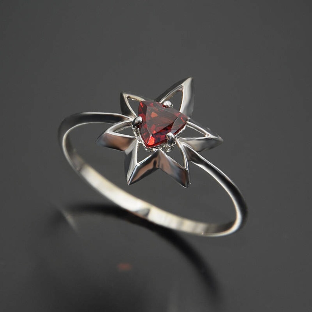 Solitaire Ring, Star Ring, Garnet Ring, Red Stone Ring, White Gold Ring ...