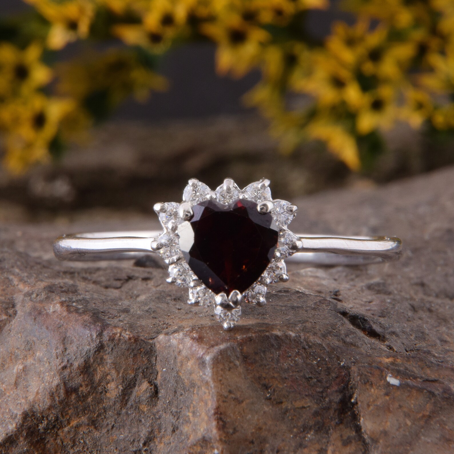 Sterling Silver Garnet Heart Ring Unique Womens Garnet Ring - Etsy