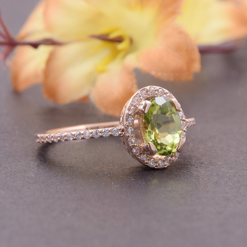 Peridot ring Promise ring Green stone ring Rose gold ring | Etsy