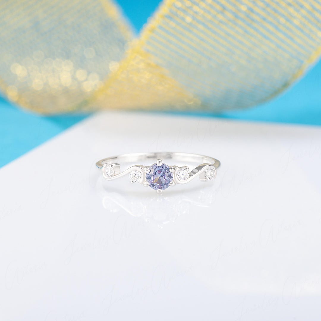 Women 925 Sterling Silver Alexandrite Ring, Vintage Style Art Deco ...