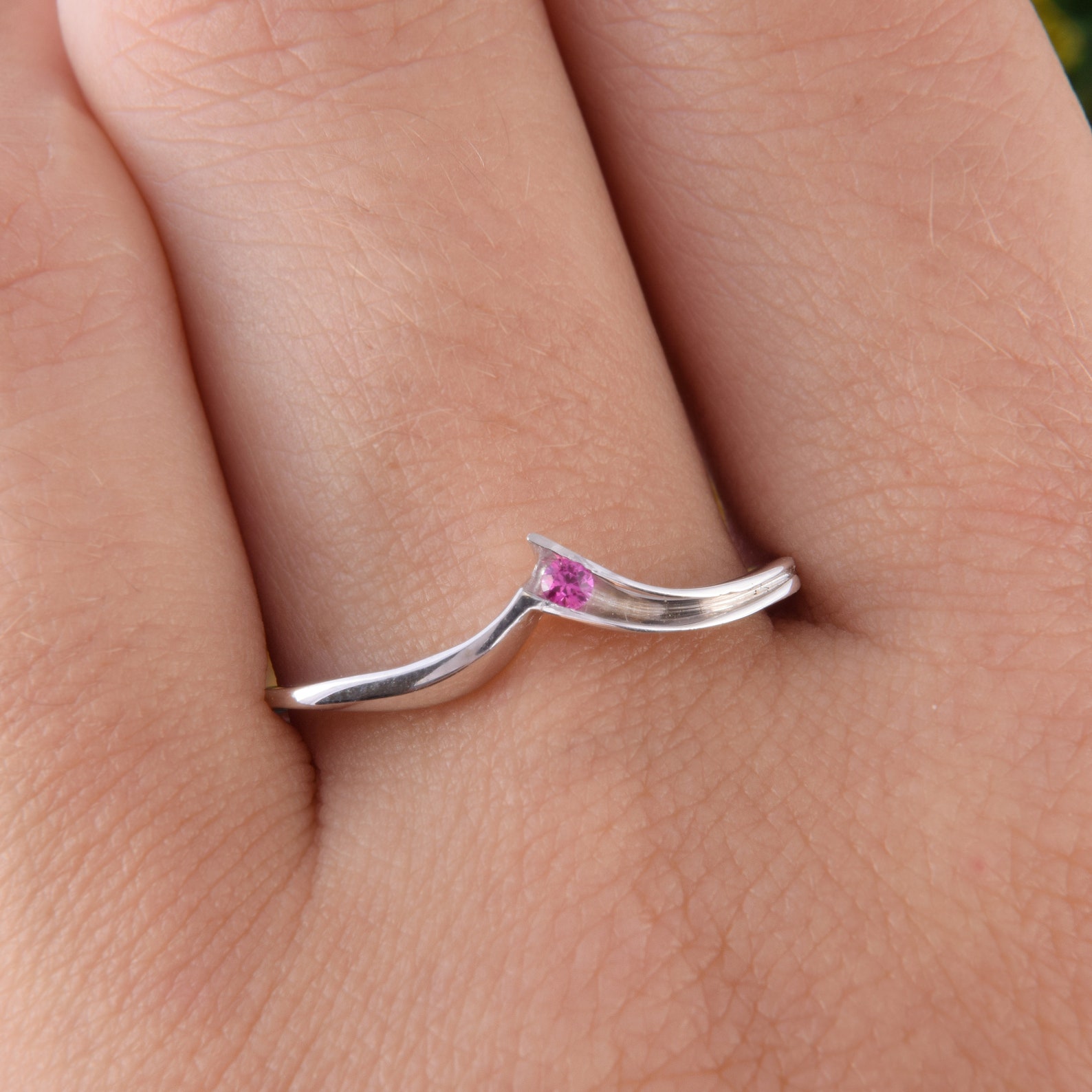 Small & delicate 925 sterling silver chevron ruby wedding band | Etsy