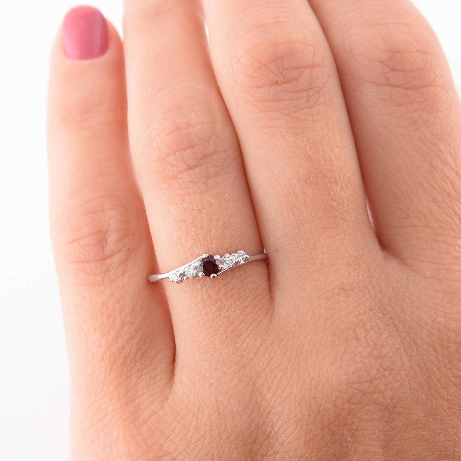 Garnet Ring Women Promise Ring Silver Ring for Her Elegant - Etsy