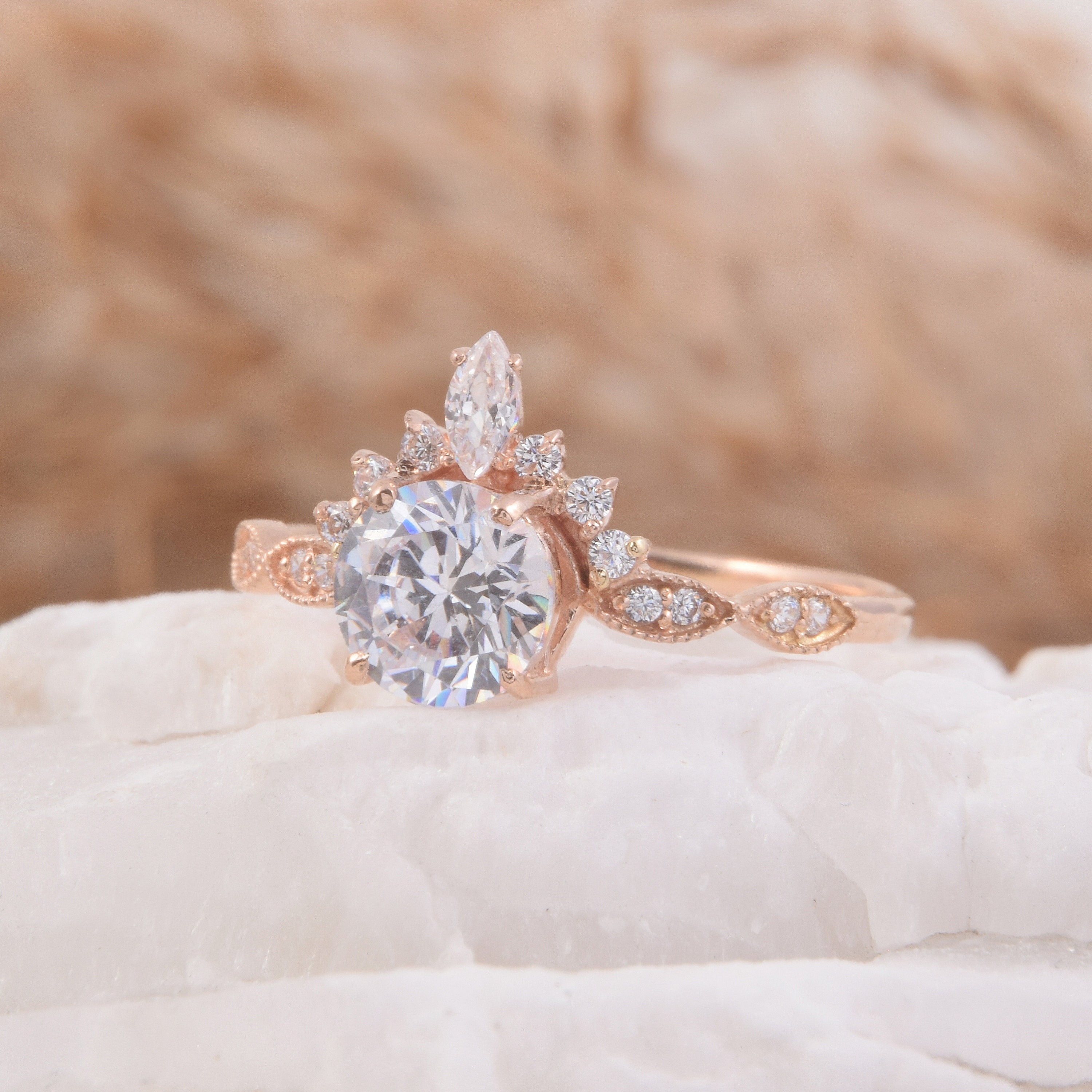 Dainty antique style art deco womens engagement rings set | Etsy