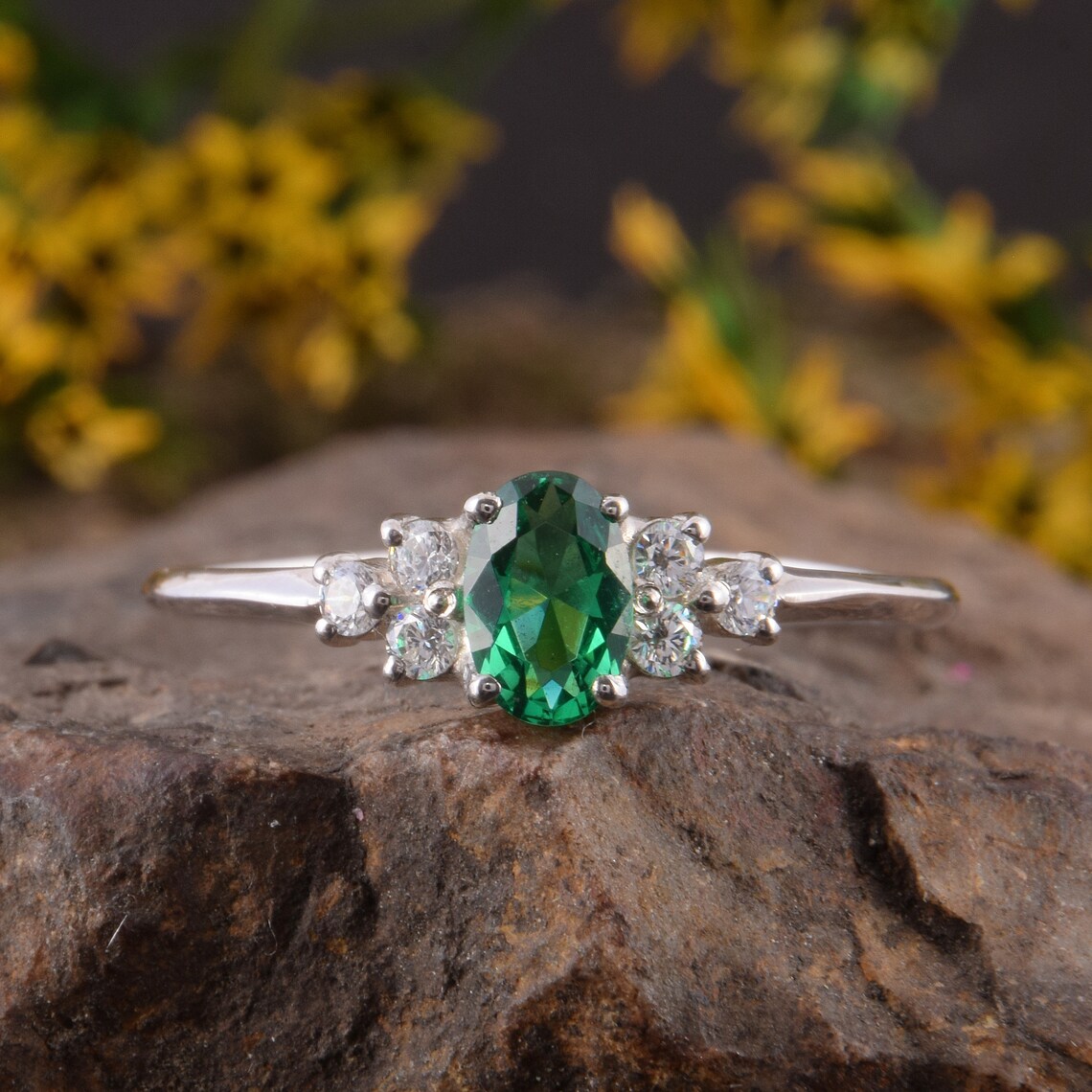 925 sterling silver emerald promise ring for her Small & | Etsy