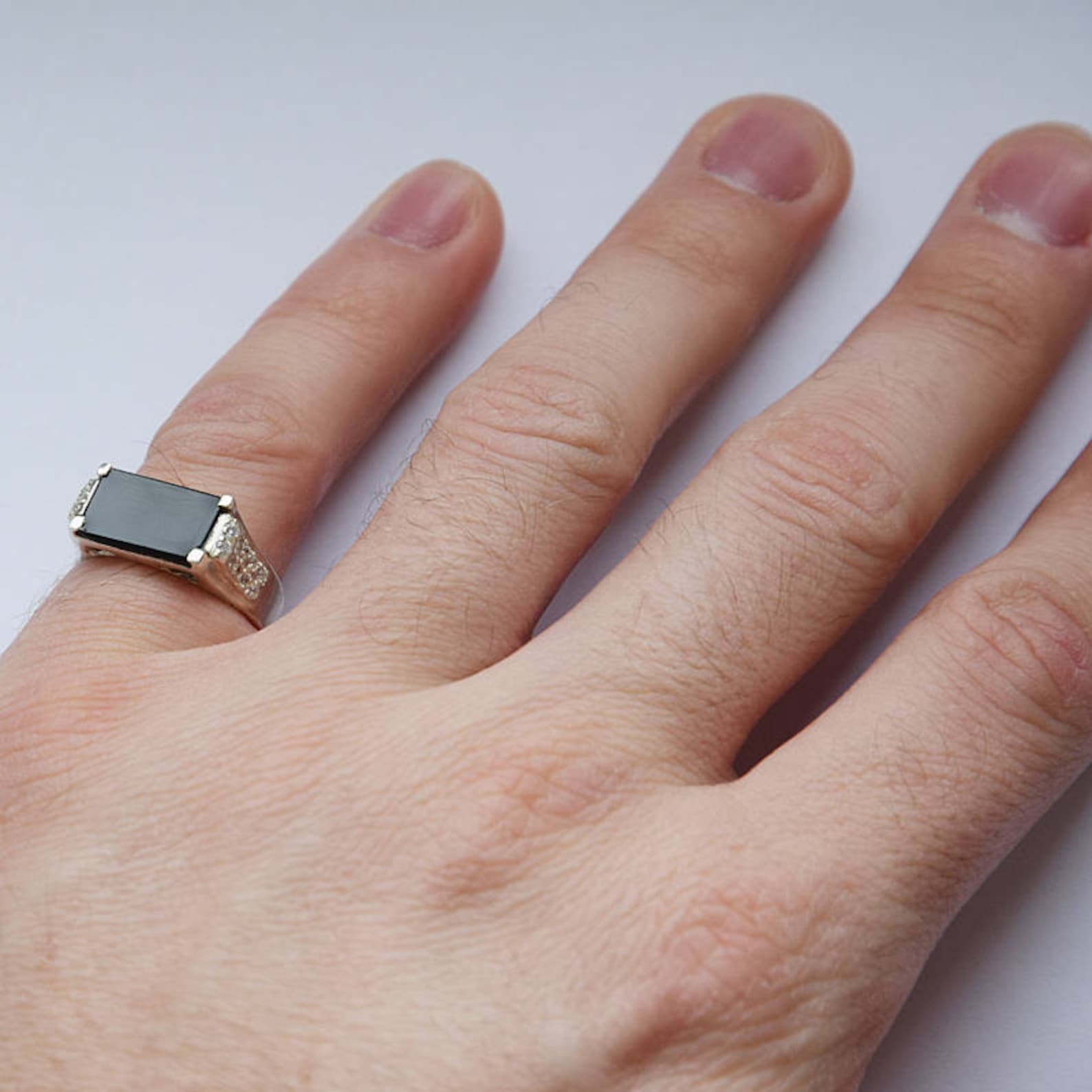 Onyx Ring Black Stone Ring Men Ring Silver Handsome Ring - Etsy