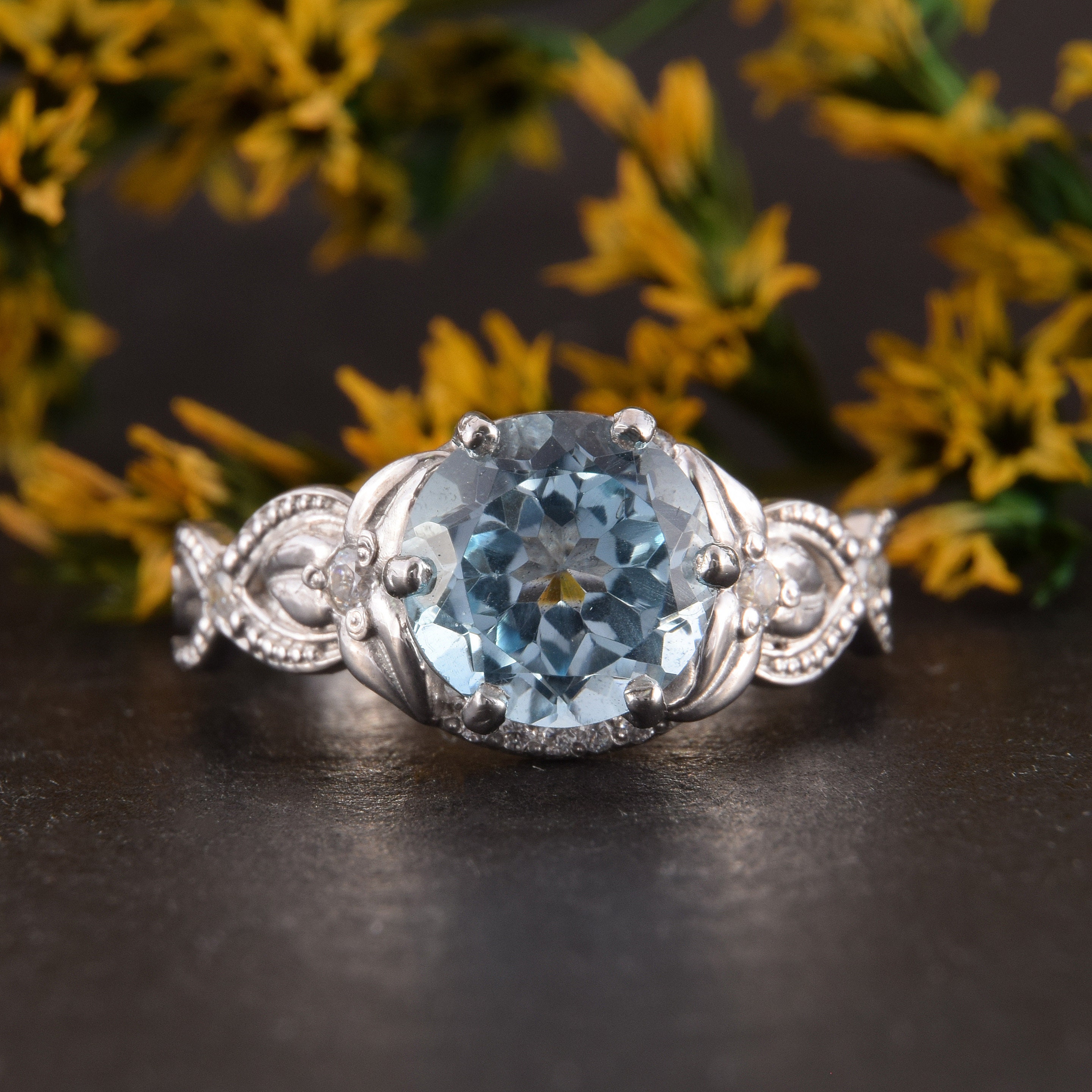 Unique Topaz Engagement Ring Art Deco Engagement Ring Blue | Etsy