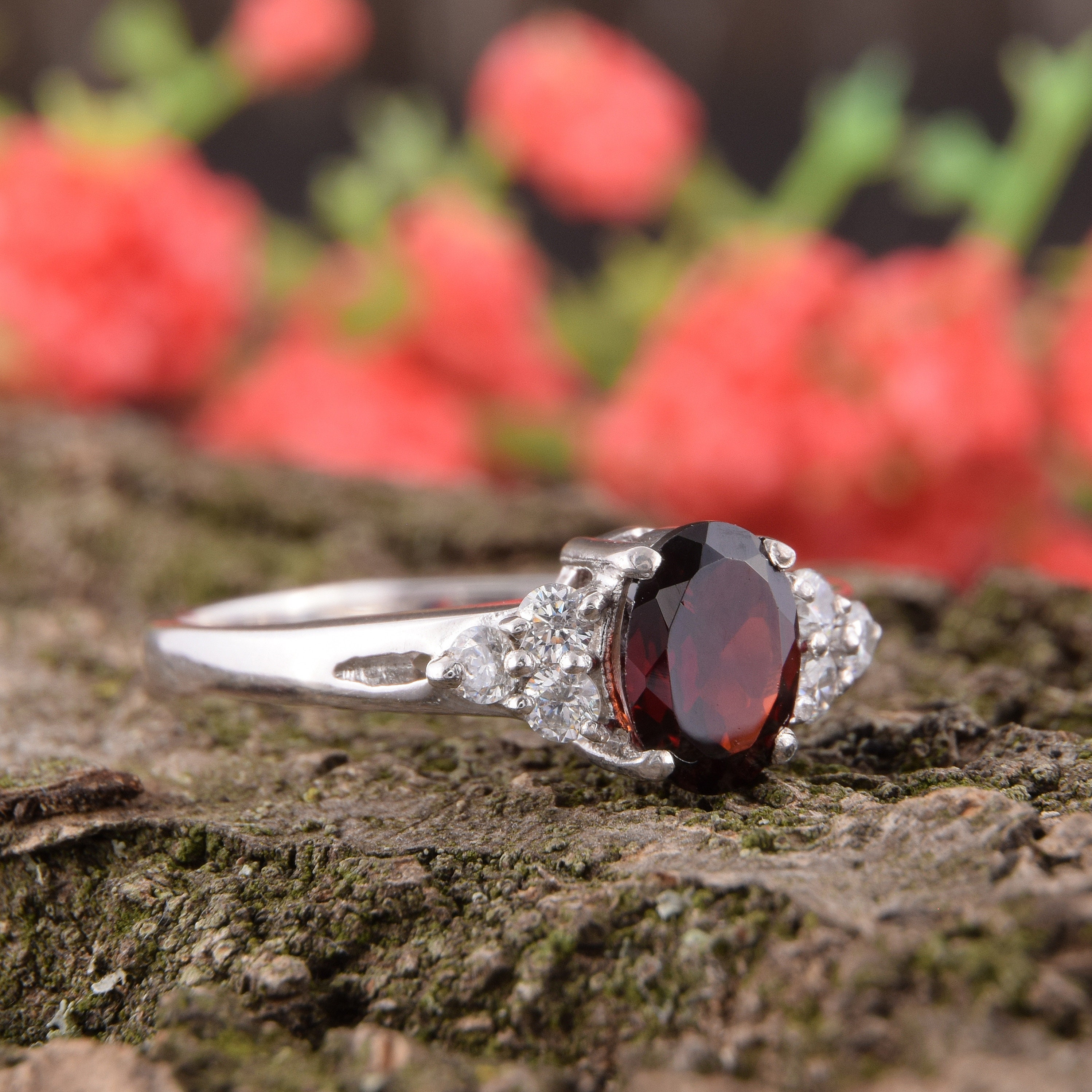 Garnet ring Multistone ring Anniversary ring Oval cut | Etsy