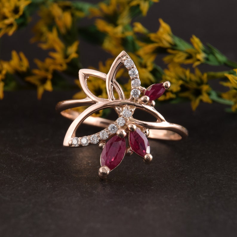 Unique Womens Ruby Ring Geomentric Ring Womens Gold Cocktail | Etsy