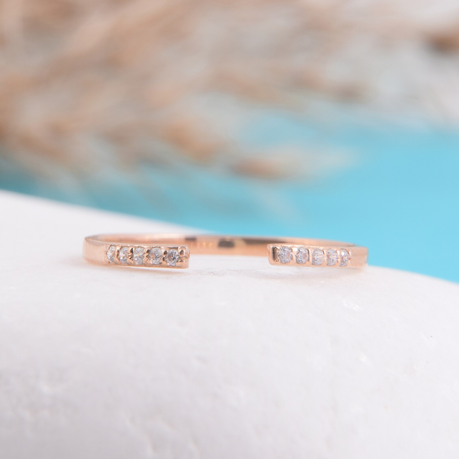 Small & dainty womens 14k rose gold stacking wedding band | Etsy