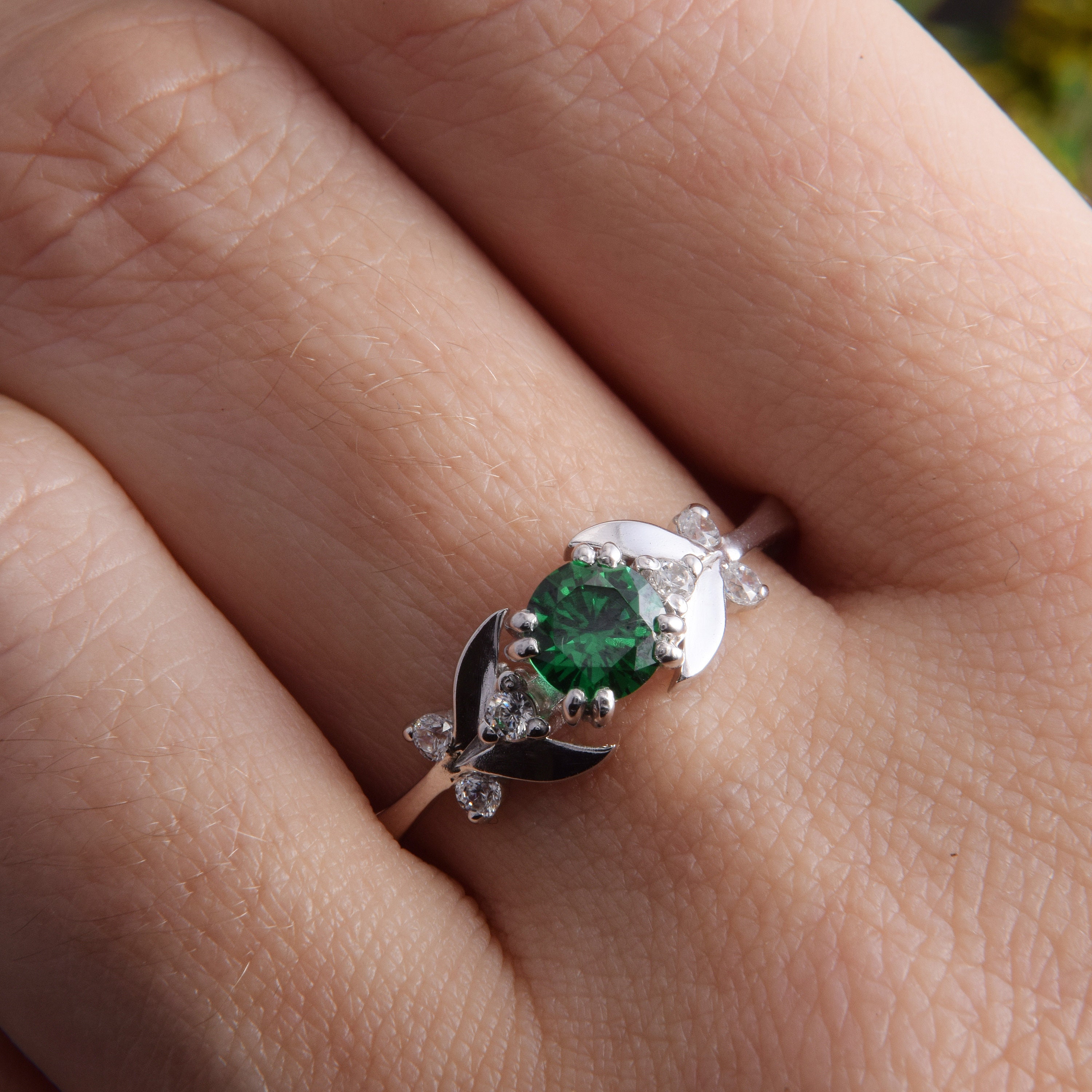 Unique Womens Emerald Engagement Ring Silver Emerald Ring | Etsy