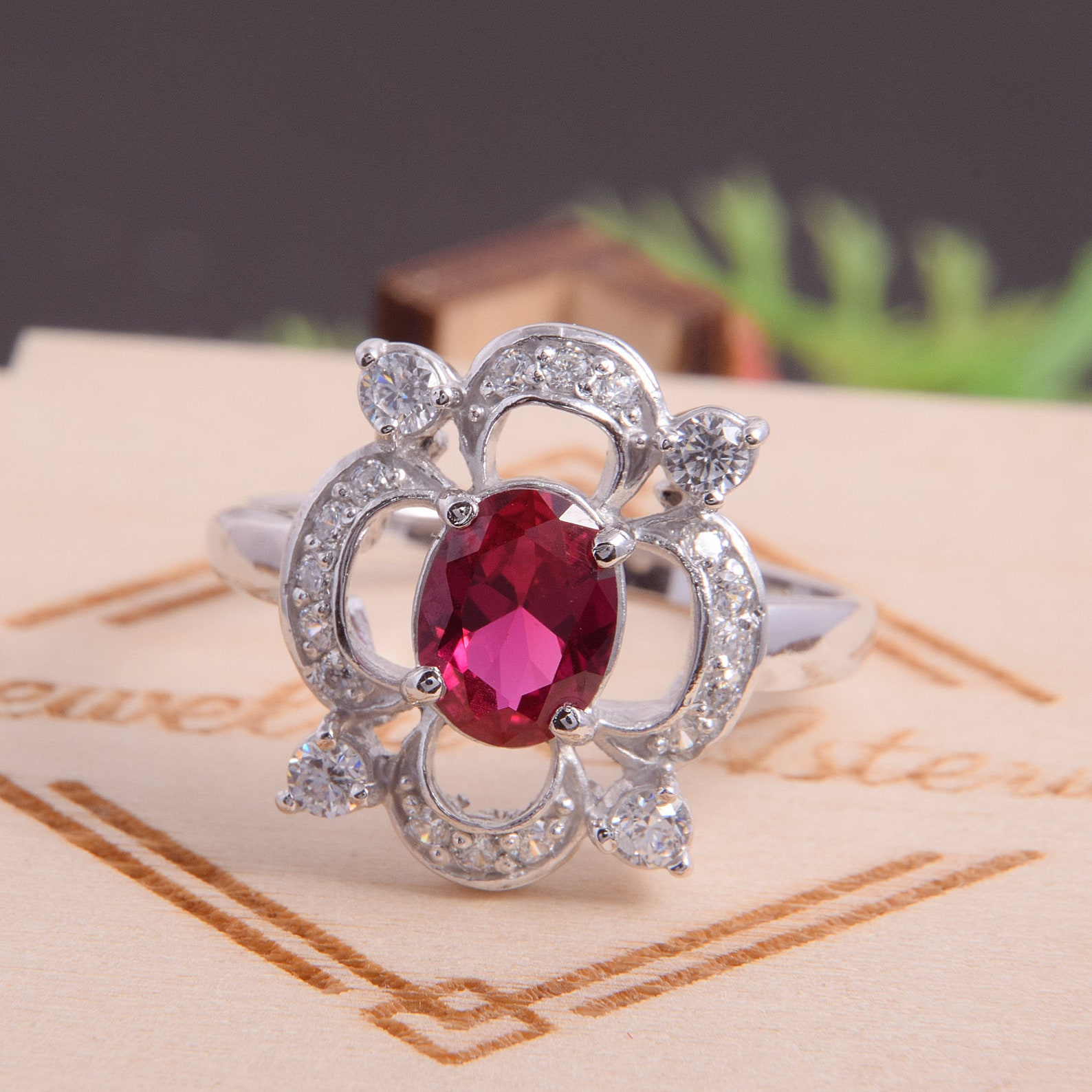 Ruby ring Antique ring Victorian ring Women silver ring | Etsy