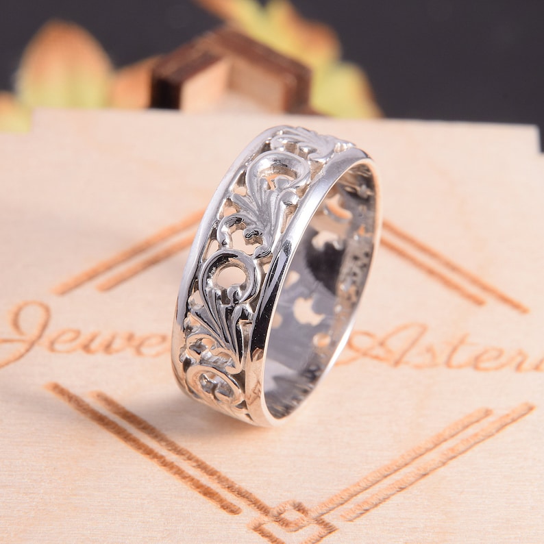 Unique 925 Sterling Silver Womens Filigree Wedding Band - Etsy