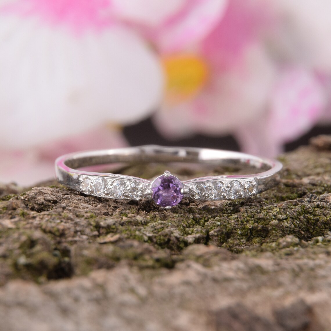 Amethyst Ring Multistone Ring Minimalist Ring Delicate - Etsy