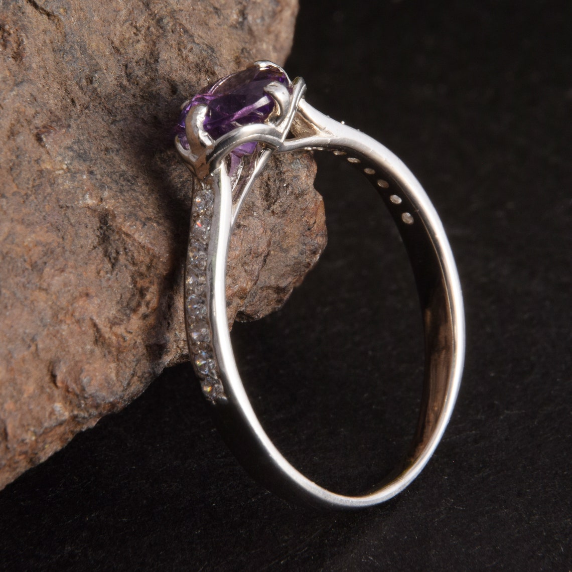Unique Amethyst Engagement Ring Silver Amethyst Ring Womens | Etsy