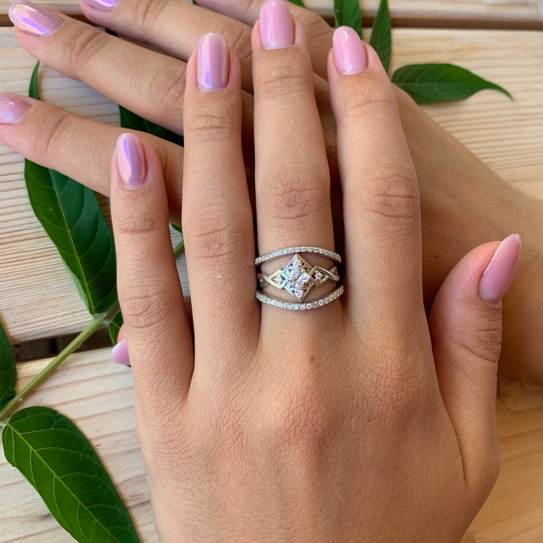 Art Deco Wedding Set Unique Wedding Rings Engagement Rings - Etsy