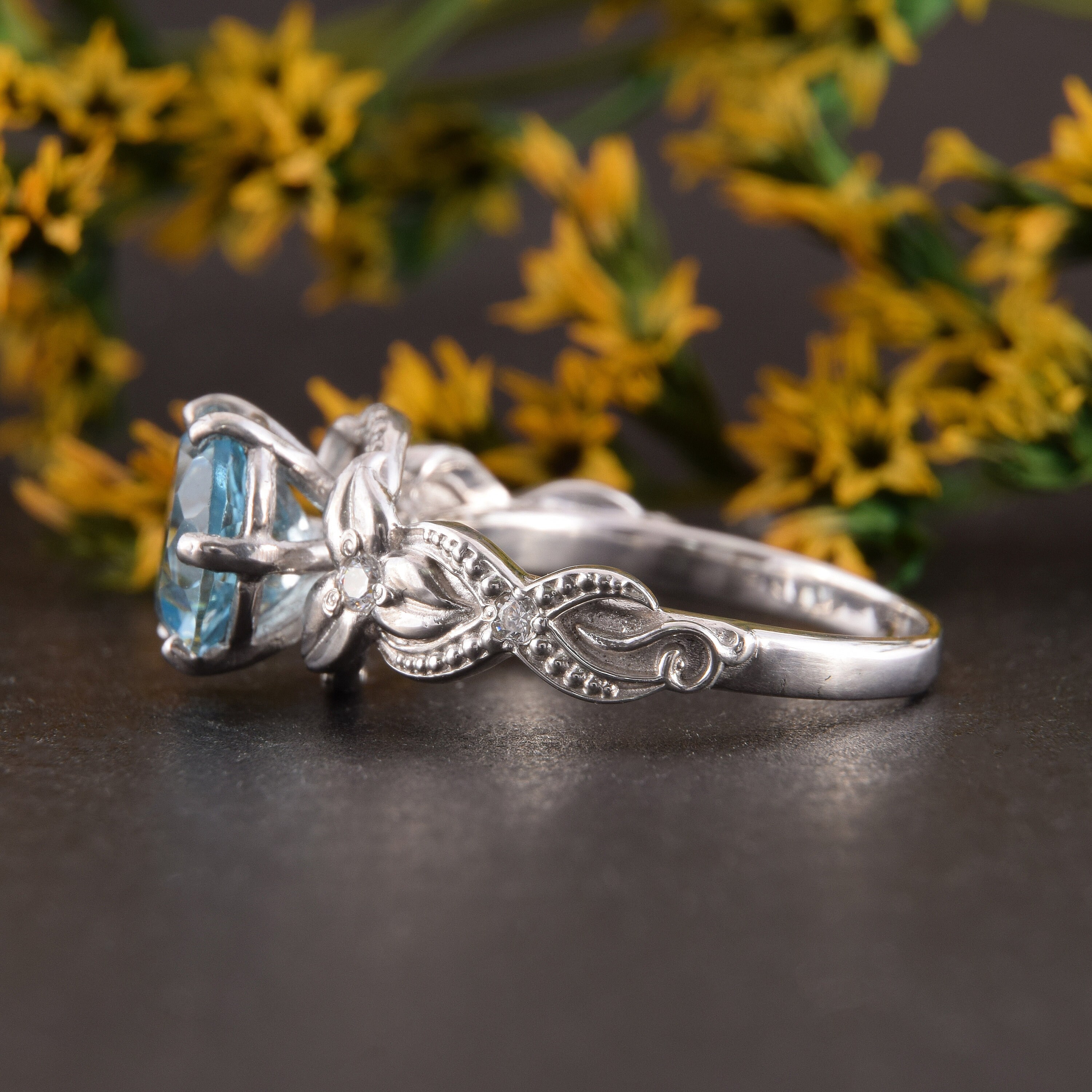 Unique Topaz Engagement Ring Art Deco Engagement Ring Blue | Etsy