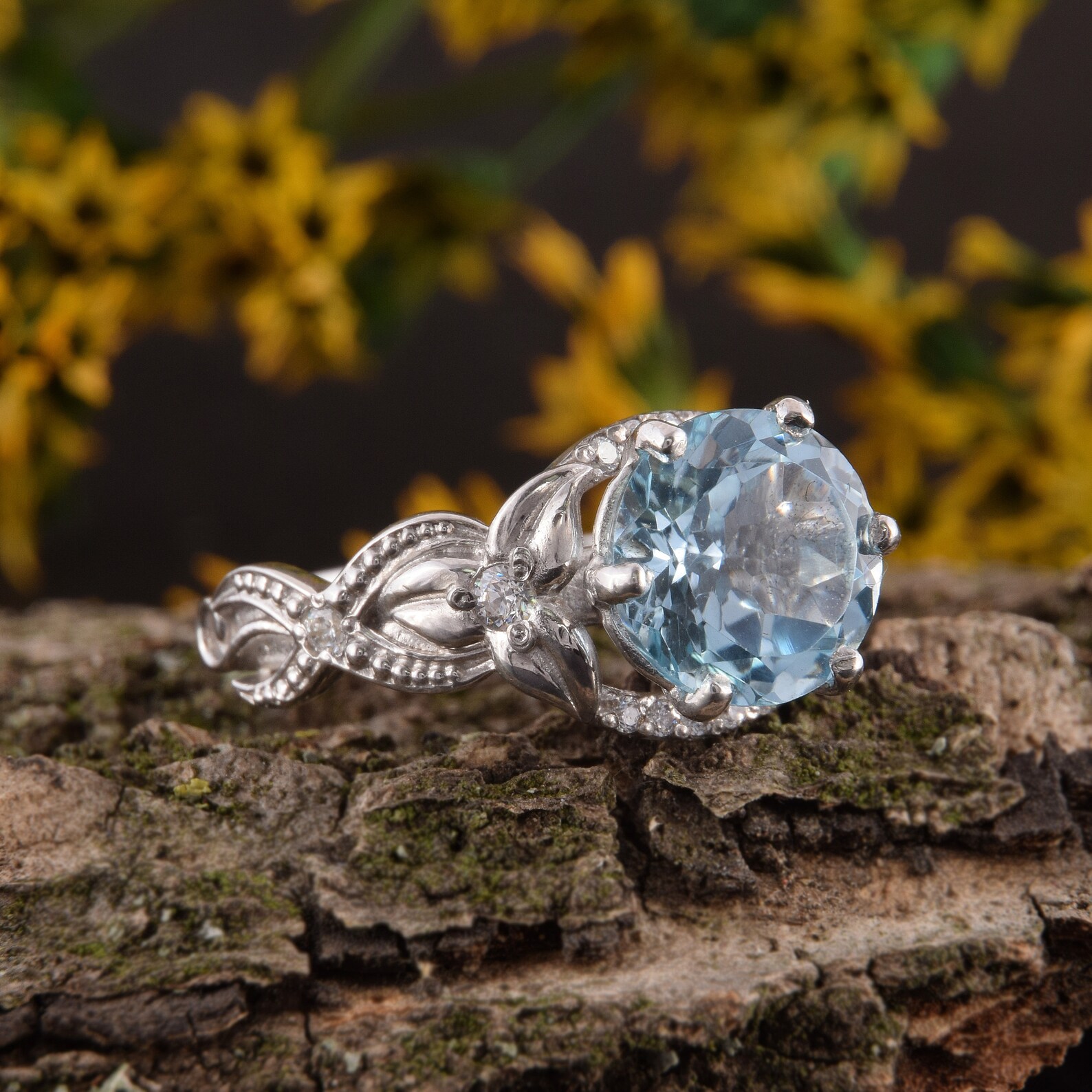 Unique Topaz Engagement Ring Art Deco Engagement Ring Blue | Etsy