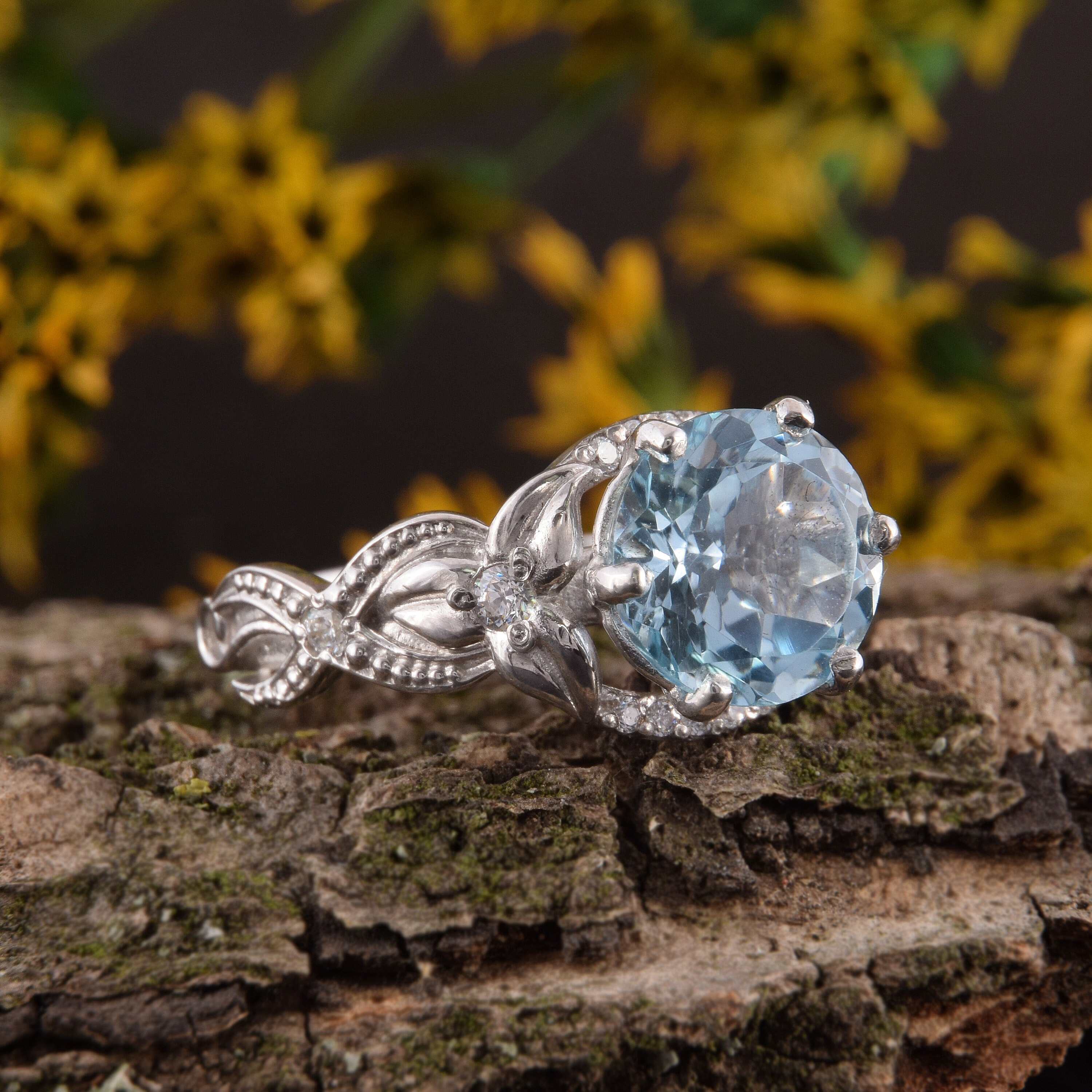 Unique Topaz Engagement Ring Art Deco Engagement Ring Blue | Etsy