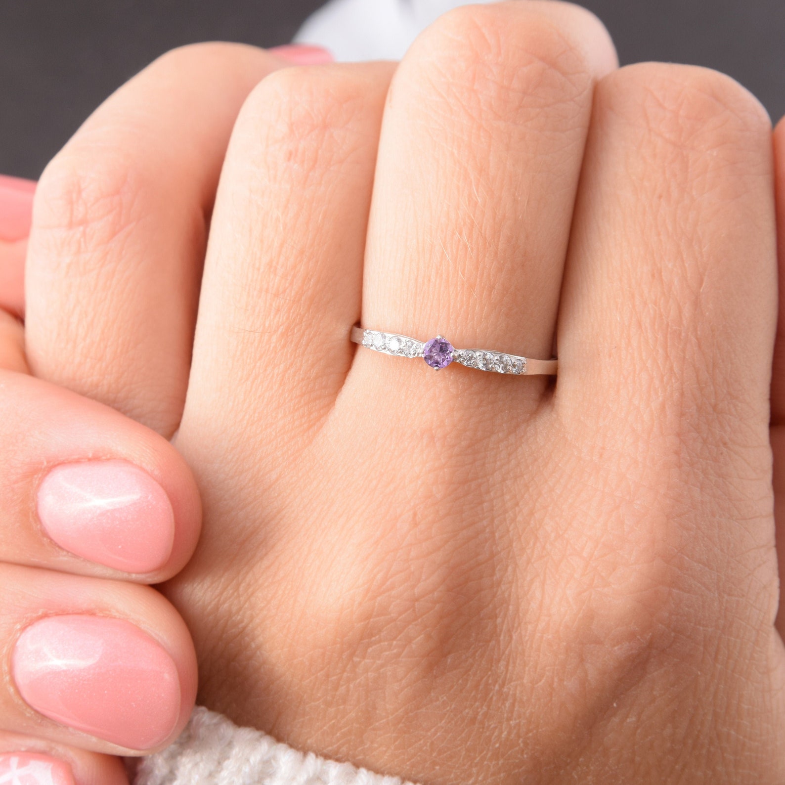 Amethyst Ring Multistone Ring Minimalist Ring Delicate - Etsy