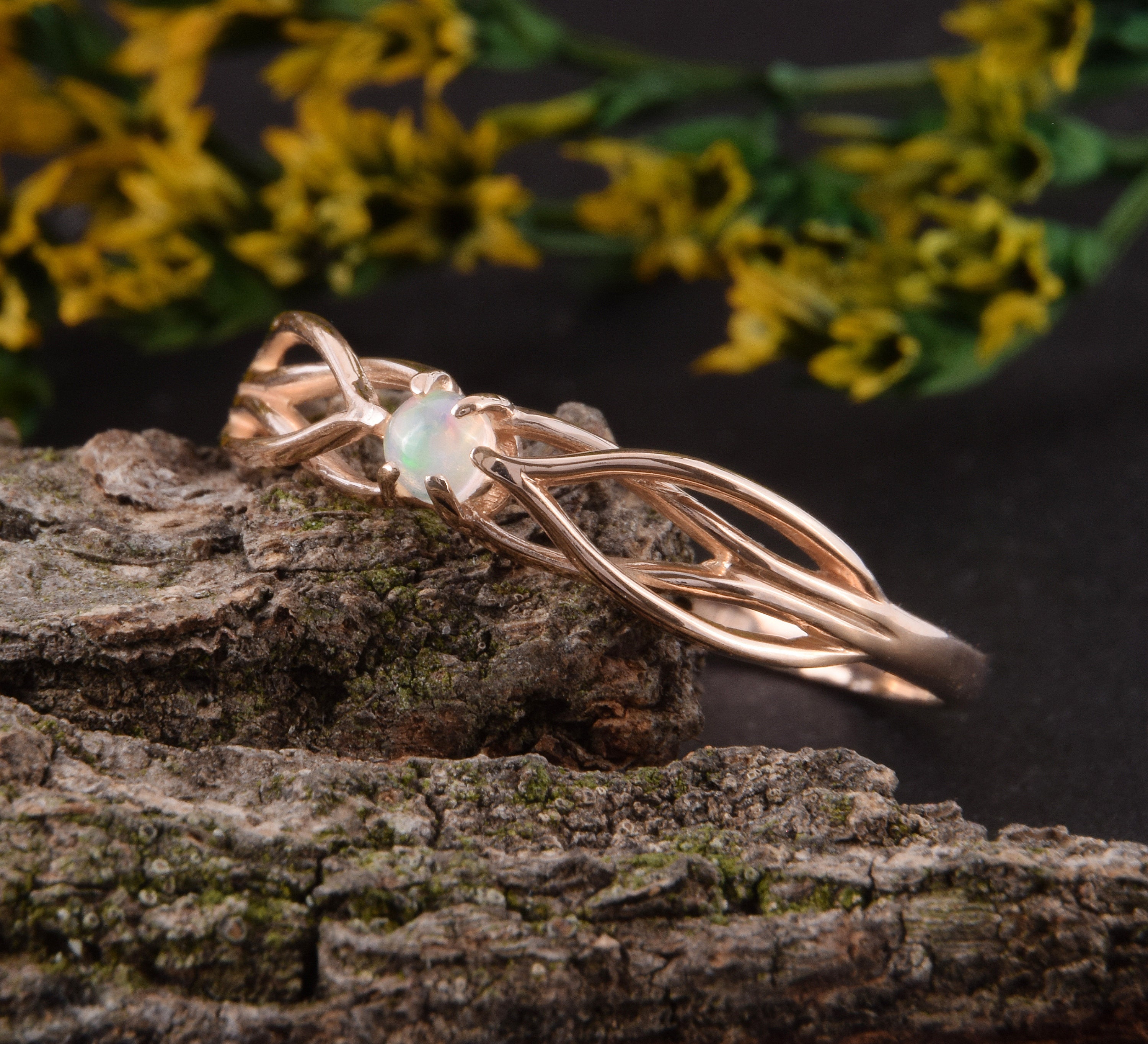 Unique Womens Celtic Opal Ring Dainty Rose Gold Opal Ring for - Etsy UK