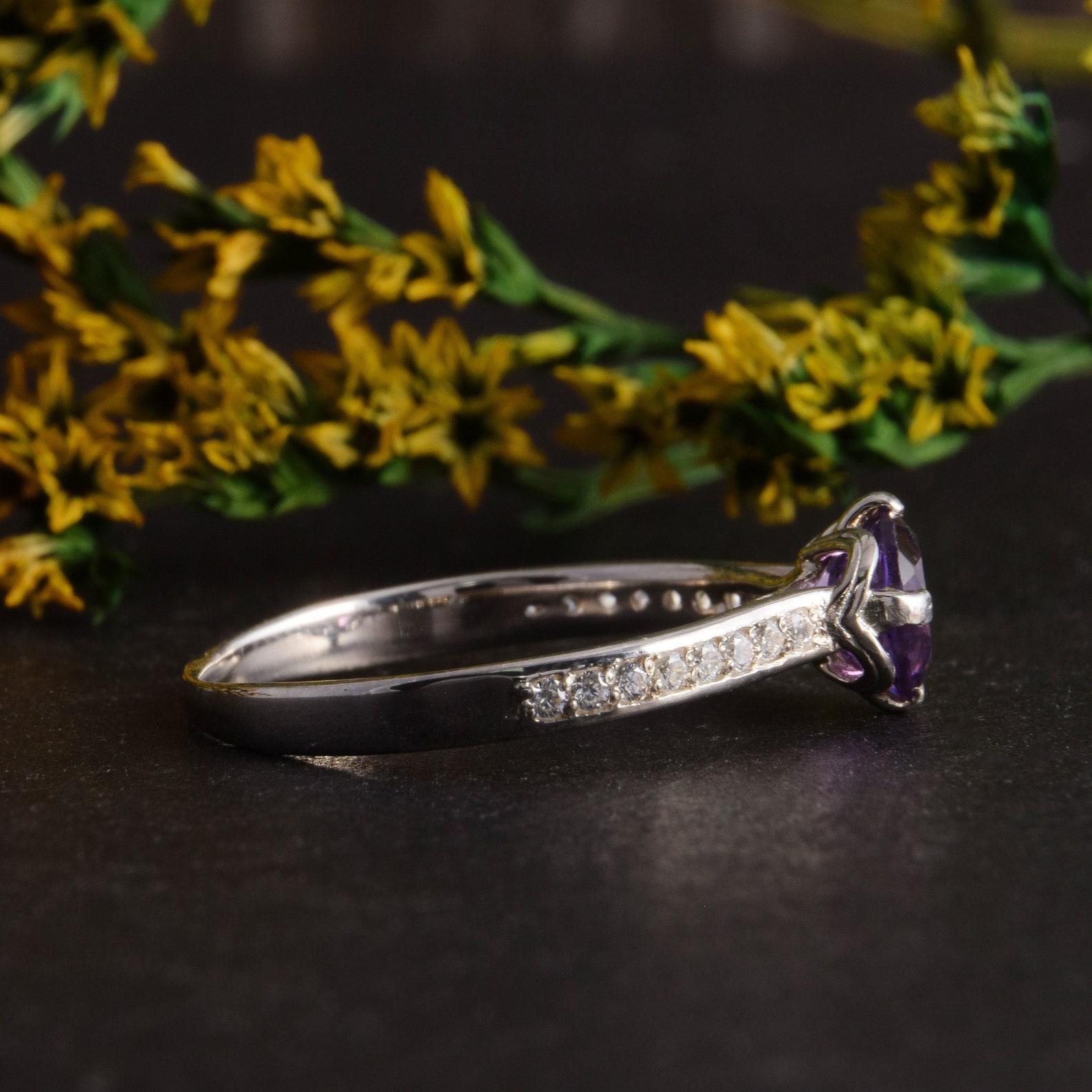 Unique Amethyst Engagement Ring Silver Amethyst Ring Womens - Etsy