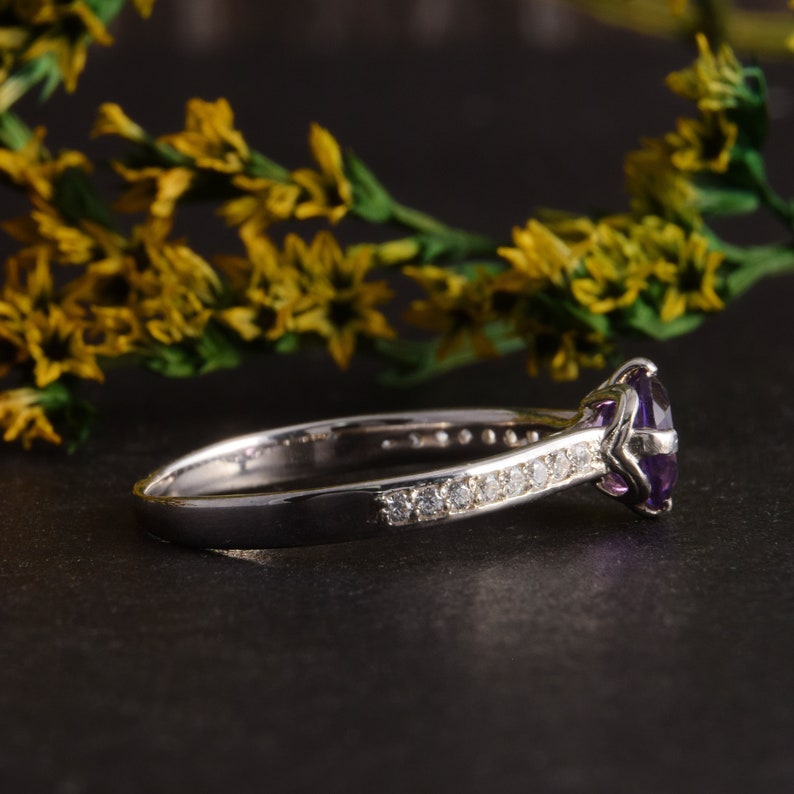 Unique Amethyst Engagement Ring Silver Amethyst Ring Womens - Etsy