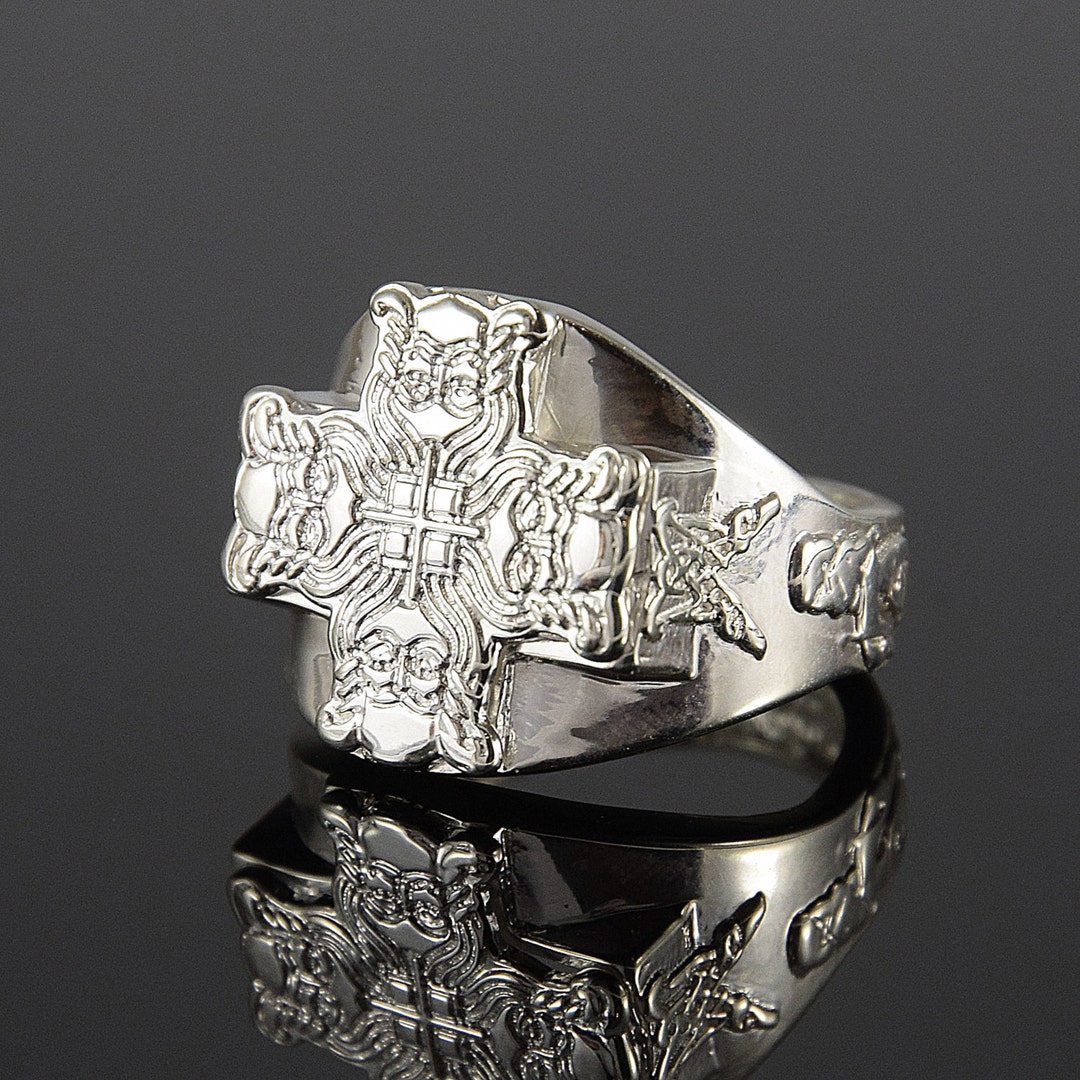Signet Ring, Men Ring, Silver Signet Ring, Silver Men Ring, Cross Ring ...