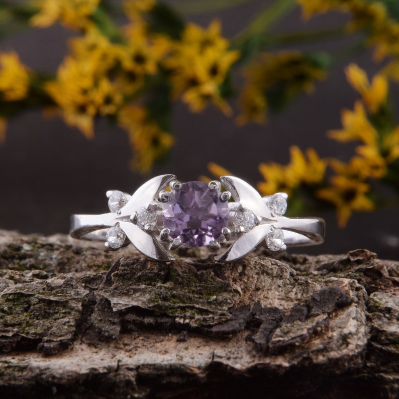 Womens amethyst engagement ring Silver amethyst ring | Etsy
